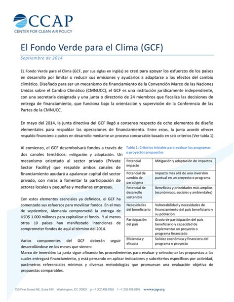 El Fondo Verde Para El Clima Gcf
