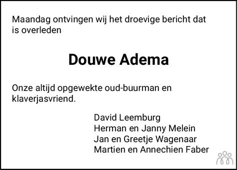 Douwe Adema 05 10 2020 Overlijdensbericht En Condoleances Mensenlinq Nl