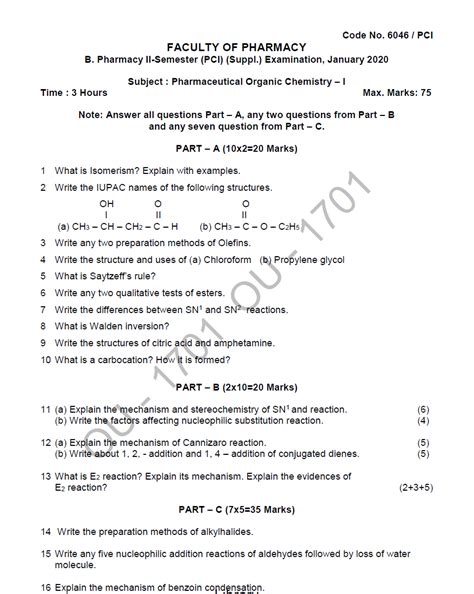Osmania University B Pharmacy Ii Semester Pcisupplementary
