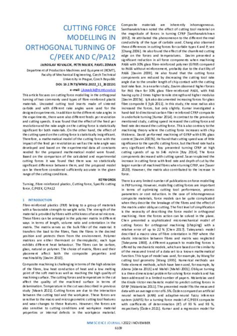 Cutting Force Modelling In Orthogonal Turning Of C Peek And C Pa12 Mm