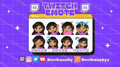 Cute Chibi Girl Emote Pack Black Girl Twitch Emotes Wavy Hair W
