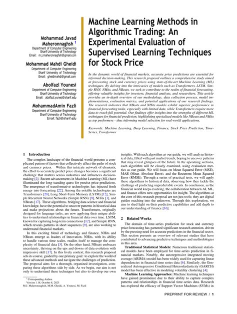 Pdf Machine Learning Methods In Algorithmic Trading An Experimental