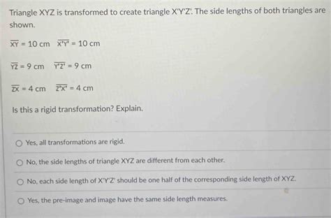 solved triangle xyz is transformed to create triangle x y z the side