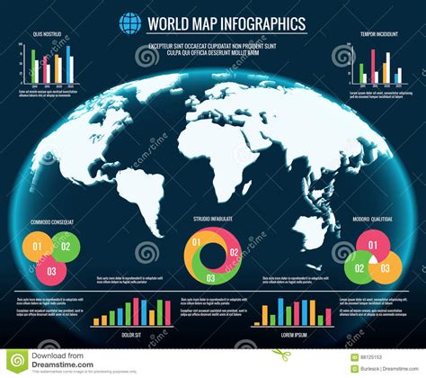 World Map Infograph Template With Pointer Marks Cartoon Vector 201086765