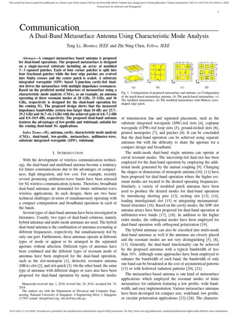 A Dual Band Metasurface Antenna Using Characteristic Mode Analysis Pdf