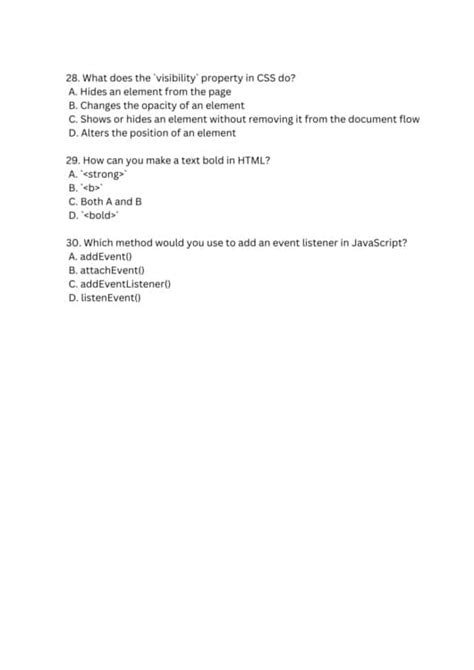 30 Quiz Questions — Web Development Basics Html Css And Javascript Quiz