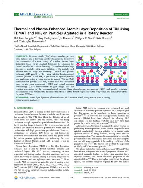 Pdf Thermal And Plasma Enhanced Atomic Layer Deposition Of Tin Using