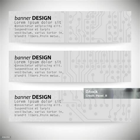 Set Of Horizontal Banners Microchip Backgrounds Electronics Circuit Eps10 Vector Stock
