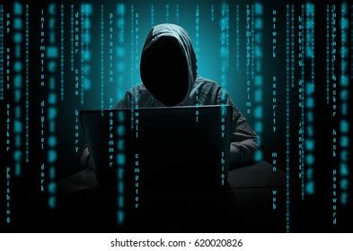 Computer Hacker Silhouette Hooded Man Binary Stock Photo 620020826
