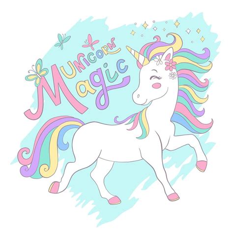 Cute Magic Unicorn Square Postcard Illustration 47806050 Vector Art At