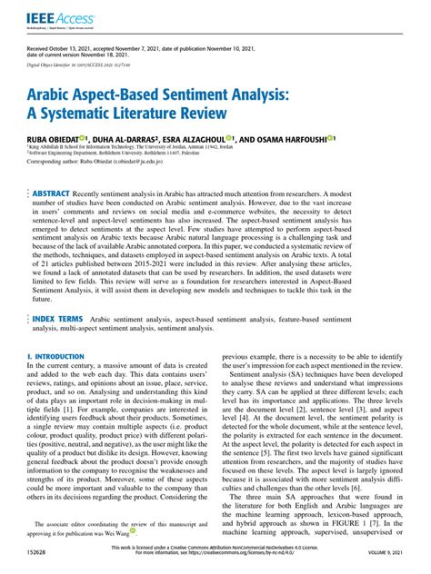 Arabic Aspect Based Sentiment Analysis A Systematic Literature Review Pdf Artificial