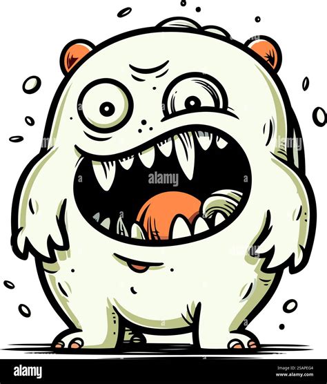 Cartoon Monster With Sharp Teeth Vector Illustration Isolated On White Background Stock Vector