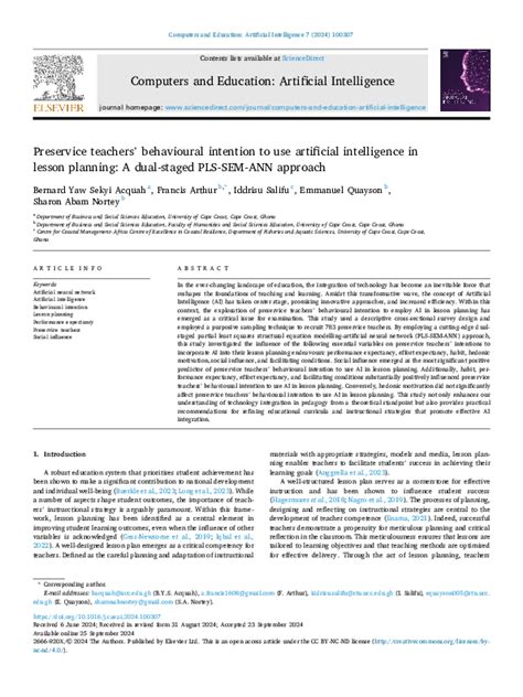 Pdf Preservice Teachers Behavioural Intention To Use Artificial Intelligence In Lesson