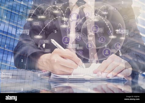 Businessman Analyze Information Over The Worldwide Connection Technology Interface Elements Of