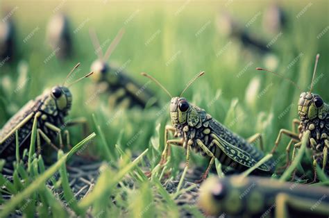 Premium Photo Grasshoppers On A Wheat Field
