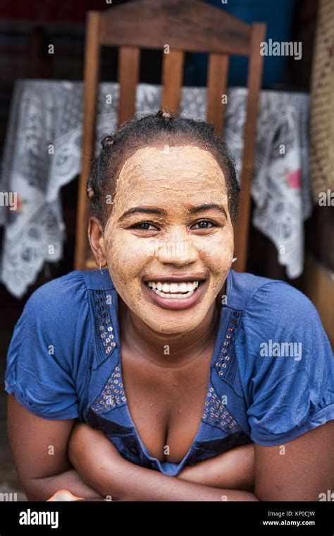 Sakalava Woman With Tabaky Face Paint Morondava Madagascar Stock