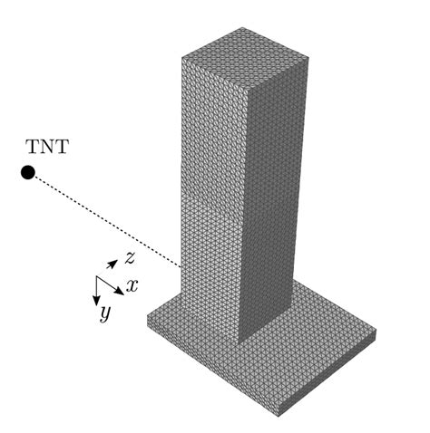 geometric and mesh discretization of the rigid block subjected to a tnt