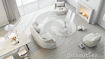 Animation Of Minimal Style White Living And Dining Room Furnished With