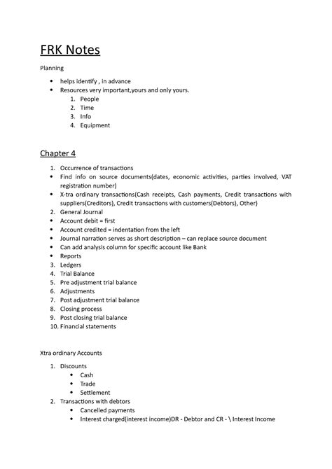 FRK Notes FRK Notes Planning Helps Identify In Advance Resources Very Important Yours And