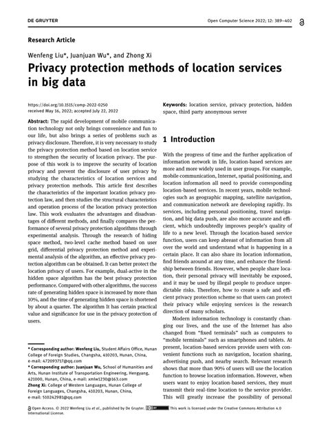 Pdf Privacy Protection Methods Of Location Services In Big Data