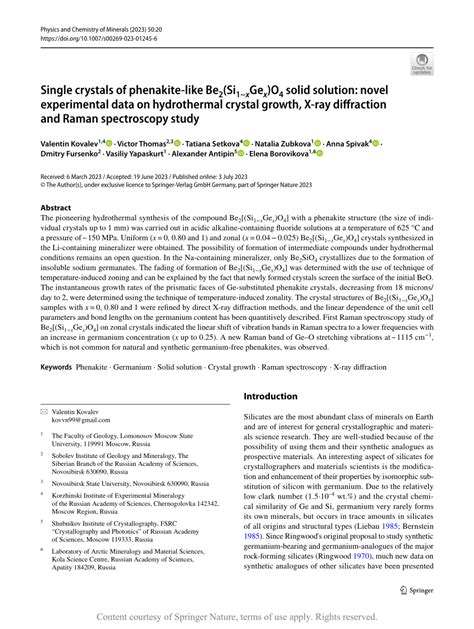 Single Crystals Of Phenakite Like Be2si1−xgexo4 Solid Solution Novel