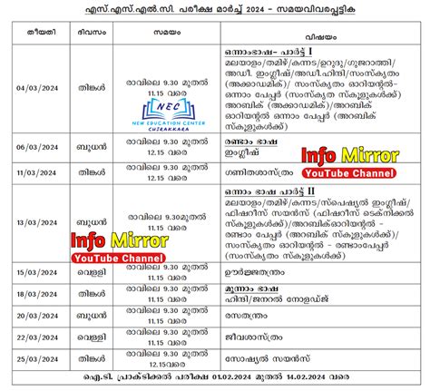 New Education Center Chirakkara Sslc Exam March 2024 Time Table Published എസ് എസ് എല്‍ സി