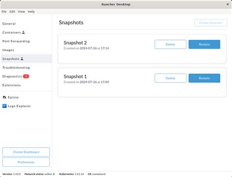 Snapshots Rancher Desktop Docs