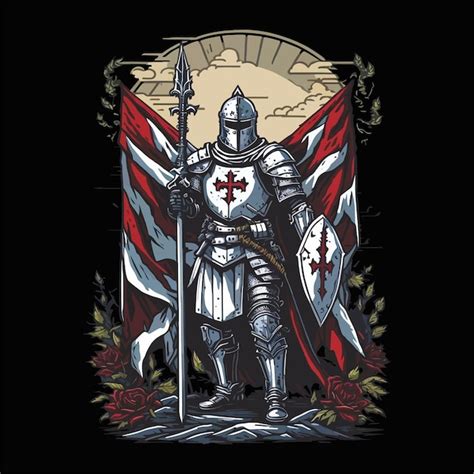 Ilustraçãodecavaleirotempláriocomumalançaebanner Vetor Premium