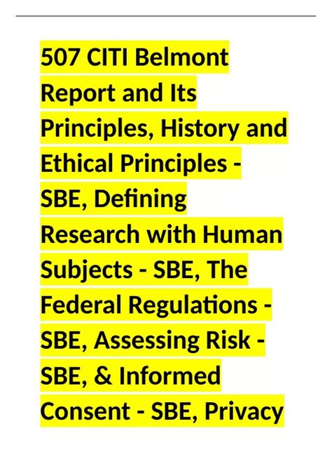 507 Citi Belmont Report And Its Principles History And Ethical Principles Sbe Defining