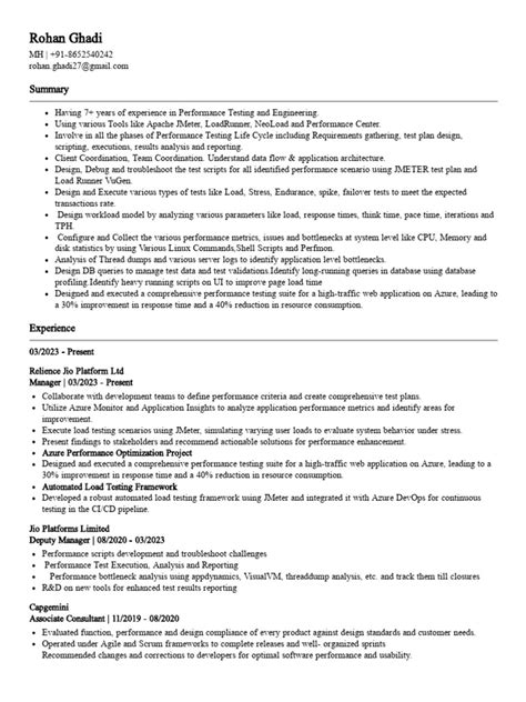 Performance Testing Resume 2k24oct Pdf Systems Engineering