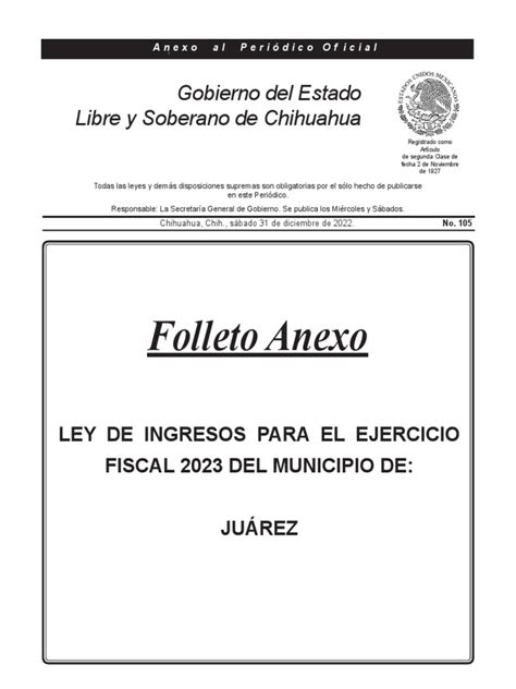 Ley De Ingresos 2023 Municipio De Juarez Pdf