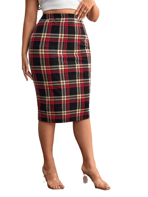 Casual Plaid Print Pencil Skirt Multicolor Plus Size Skirts