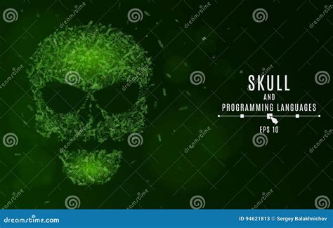 Abstract Glowing Skull Of Green Color From The Symbols Tags Of