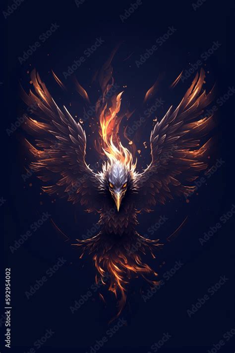 Burning Bird Phoenix Rising Form Flames And Fire Logo Stock