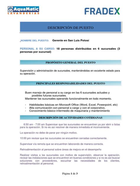 Descripción De Puesto Gerente Pdf Business
