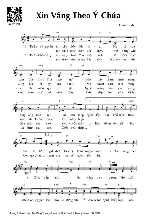 Sheet Xin Vâng Theo ý Chúa Pdf Lời And Hợp âm Nốt Nhạc