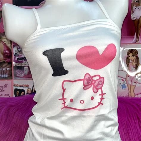 Sanrio Hello Kitty Pink Heart Women Tank Tops Fashion Camis For Girls