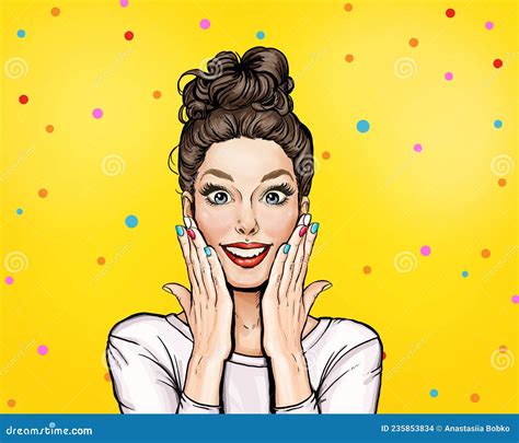 Jovencita Jovencita Atractiva Y Sorprendida Mujer De Arte Pop Feliz