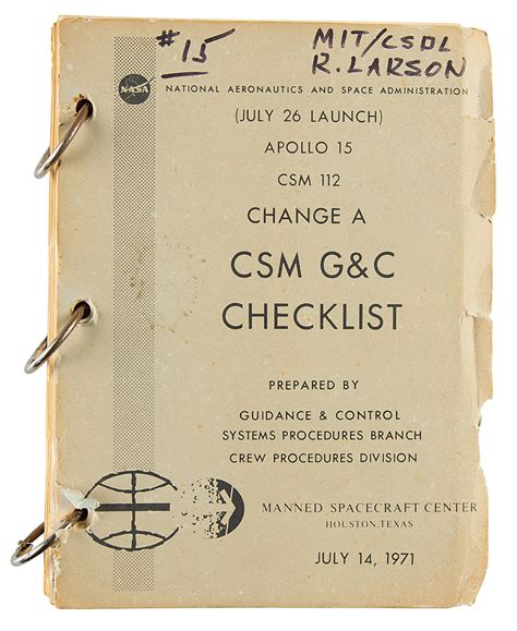 Apollo 15 Csm Guidance And Control Checklist Rr Auction