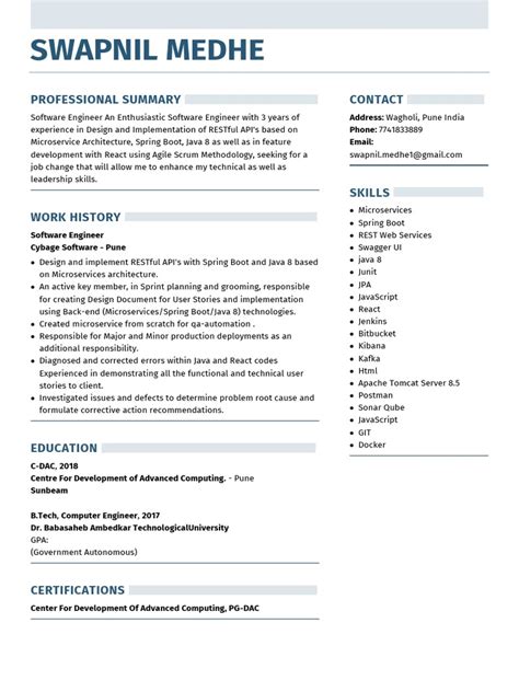 1 Resumesample Pdf Representational State Transfer Spring Framework