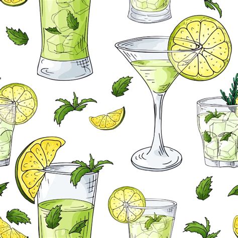 Premium Vector Seamless Pattern With Cocktails