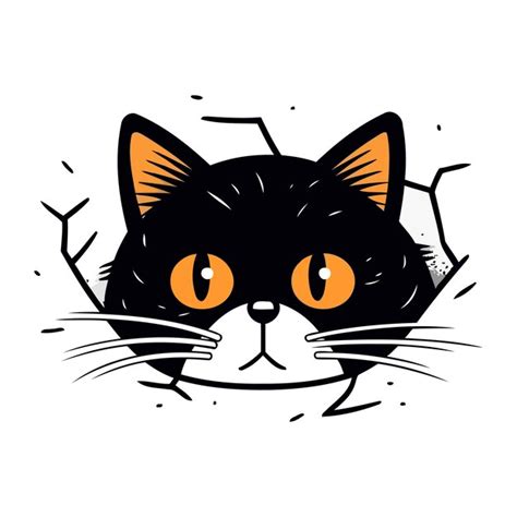 Lindo Rostro De Gato Negro Ilustración Vectorial Aislada En Fondo