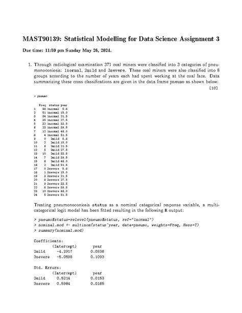 MAST90139 24 Assignment 3 MAST90139 Statistical Modelling For Data