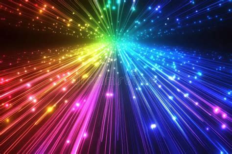 A Vibrant Explosion Of Colorful Light Rays Radiating Outward Against A Dark Background Stock