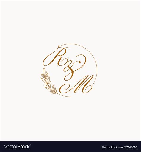 Initials Rm Wedding Monogram Logo With Leaves Vector Image