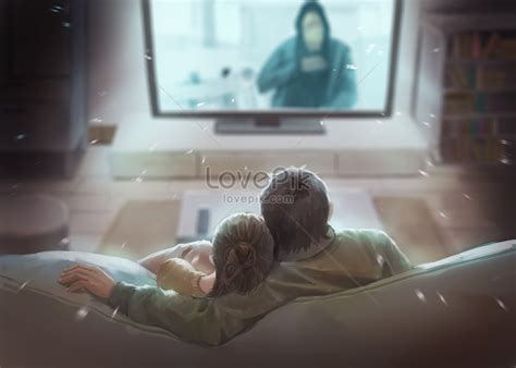 영화를 보는 커플의 일상 일러스트 무료 다운로드 Lovepik