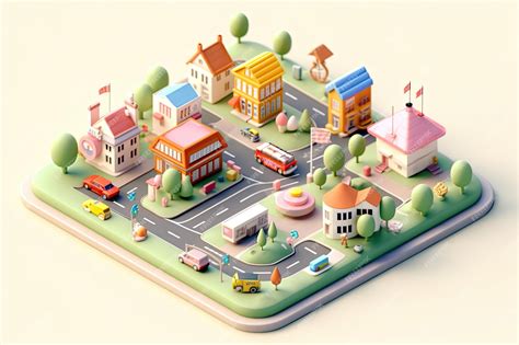 Premium Photo 3d Render Maps City Street Views Parks Trees Road