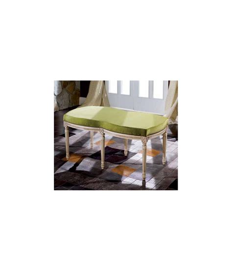 MOBILI 2G PANCA IMBOTTITA SHABBY IN LEGNO CON INTAGLI E FREGI