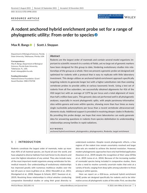 PDF A Rodent Anchored Hybrid Enrichment Probe Set For A Range Of Phylogenetic Utility From