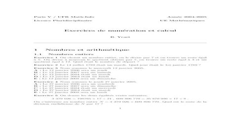 Pdf Exercices De Numération Et Calcul 1 Nombres Et Arithmétique